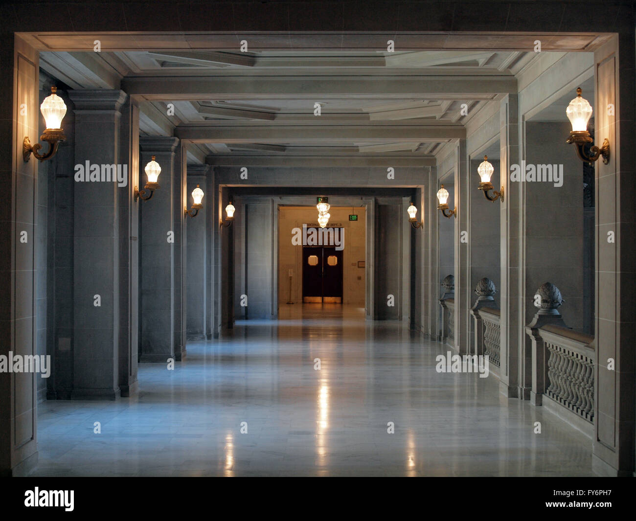 Long Empty Hallway in Historic San Francisco City Hall, California. re ...