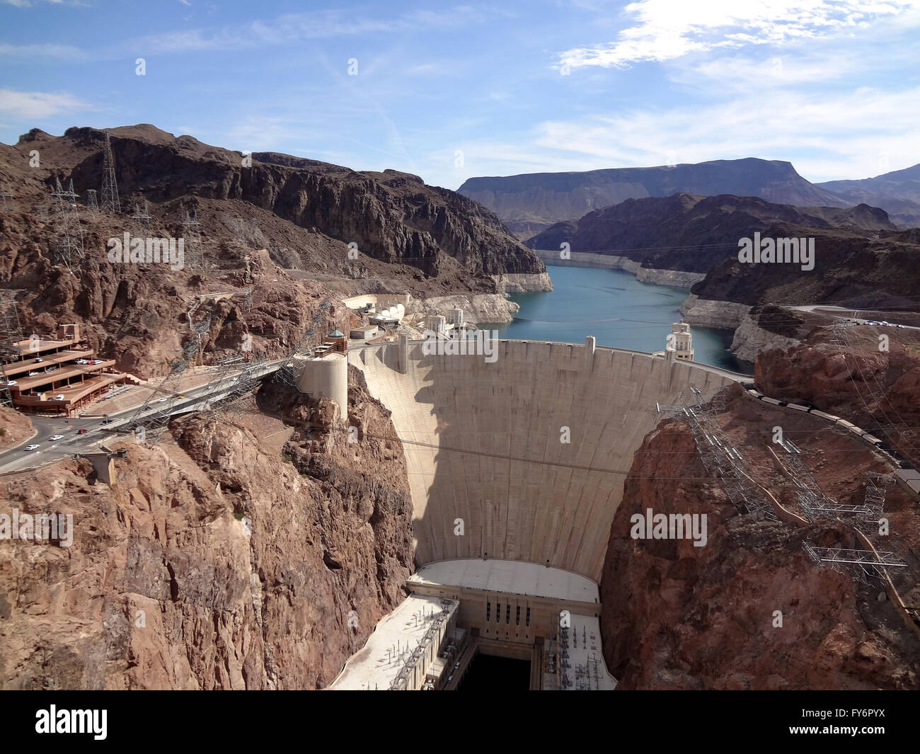 Aerial view of the Colorado River and Hoover Dam, a snapshot taken from ...