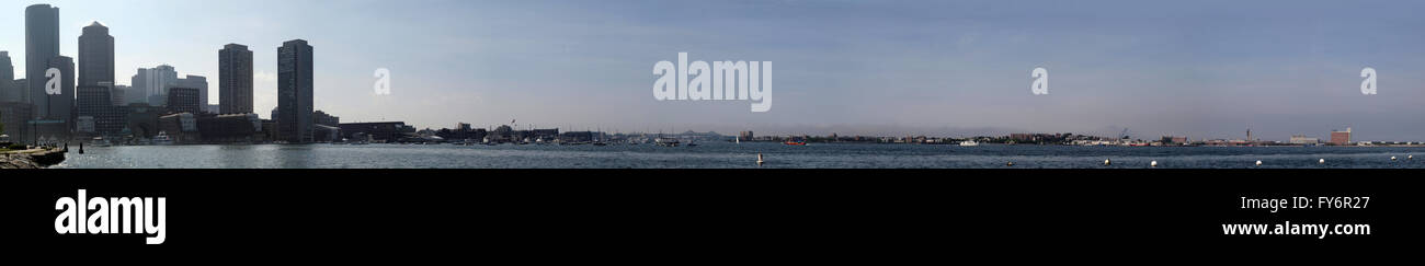 Boston Harbor Panoramic featuring buildings, boats, and shoreline on a ...