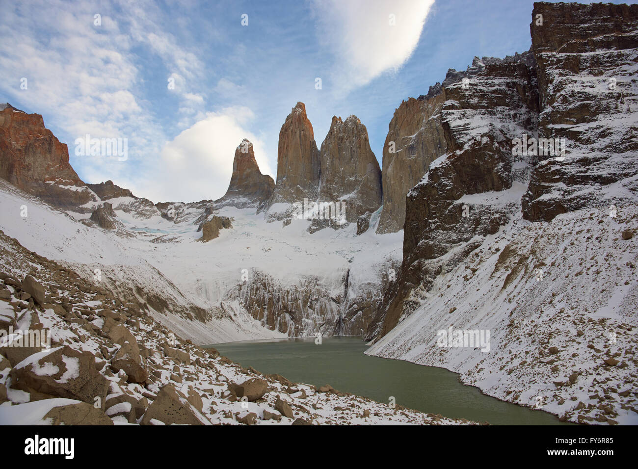 Granite spires that give the name to the Torres del Paine National Park ...