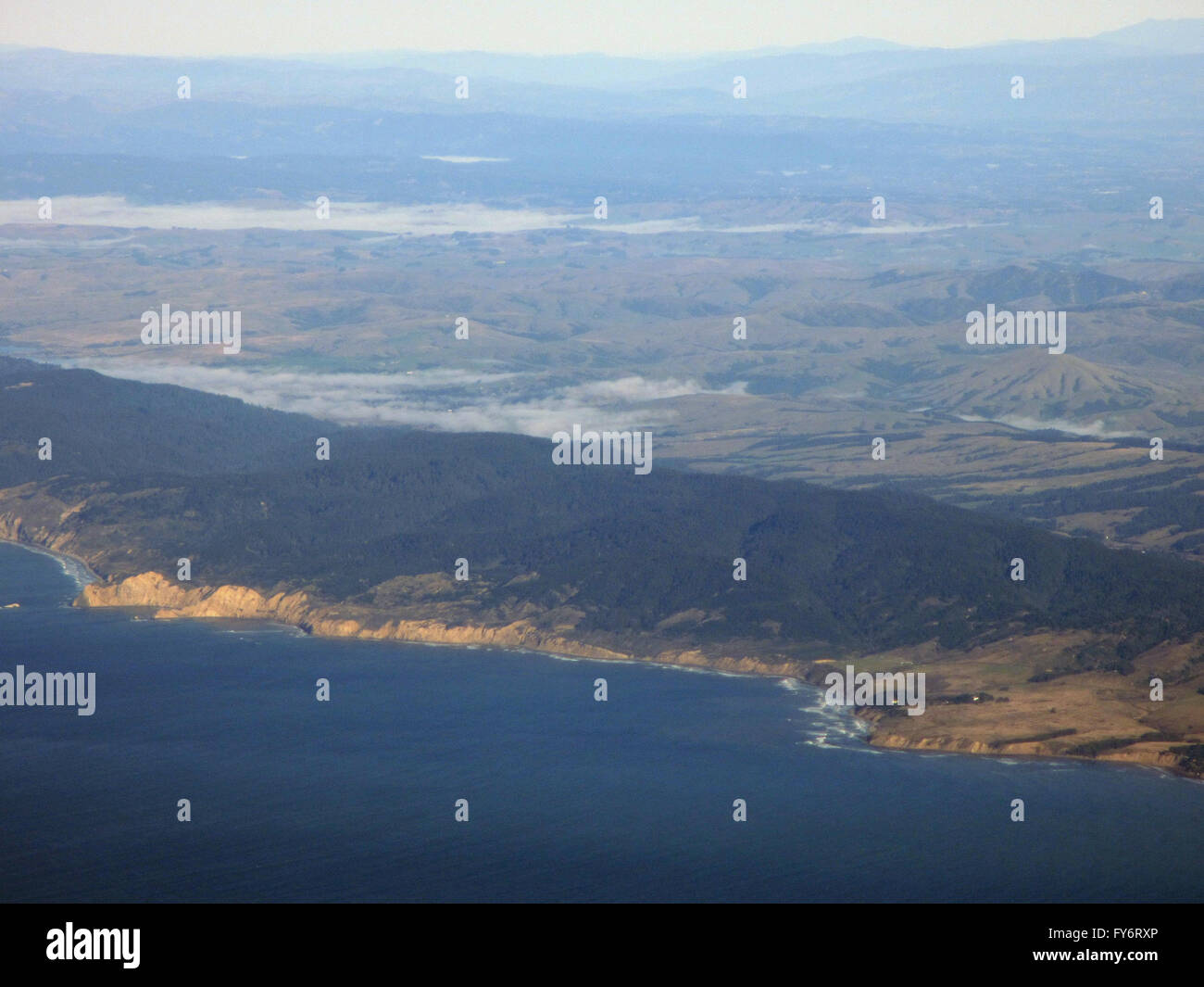 Point Reyes Coast and mountains seen from the air in California Stock ...