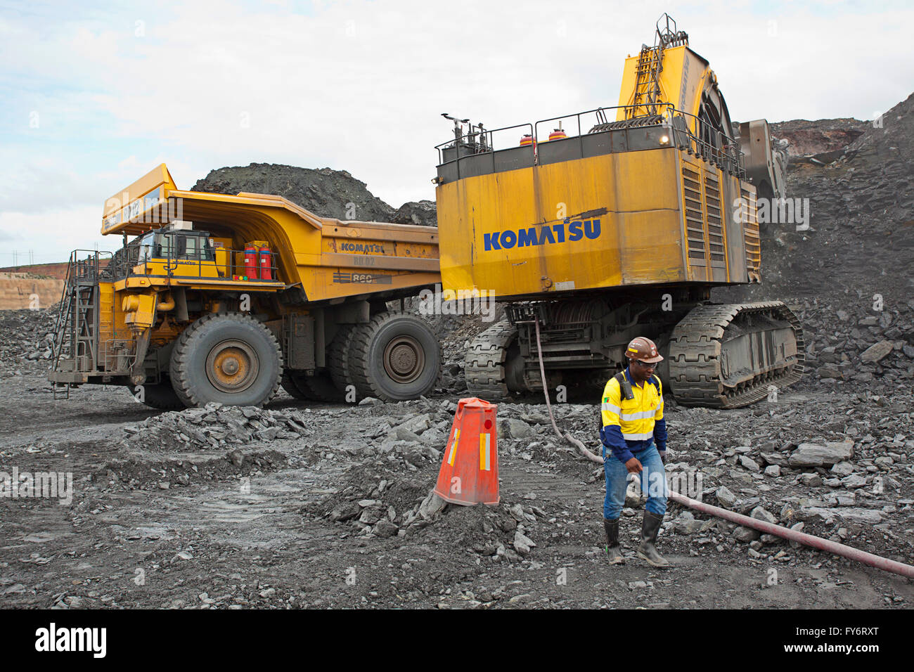 FQM mining excavator and large haul truck, Zambia Stock Photo - Alamy