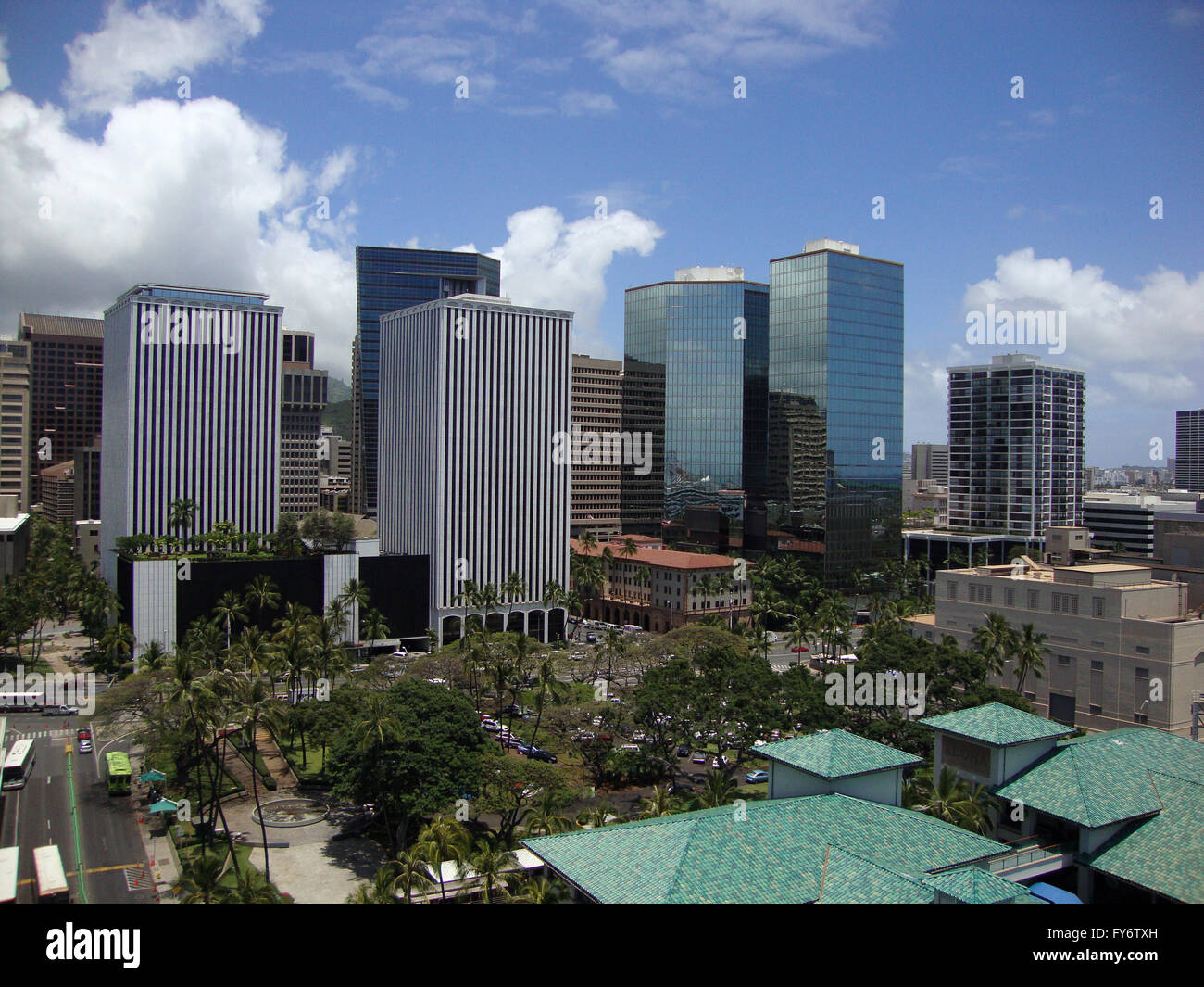 Downtown Honolulu on a nice day seen from Aloha Tower on Oahu, Hawaii ...