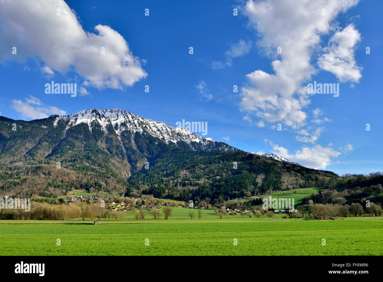 Rural landscape of France with village of Cons-Sainte-Colombe below ...