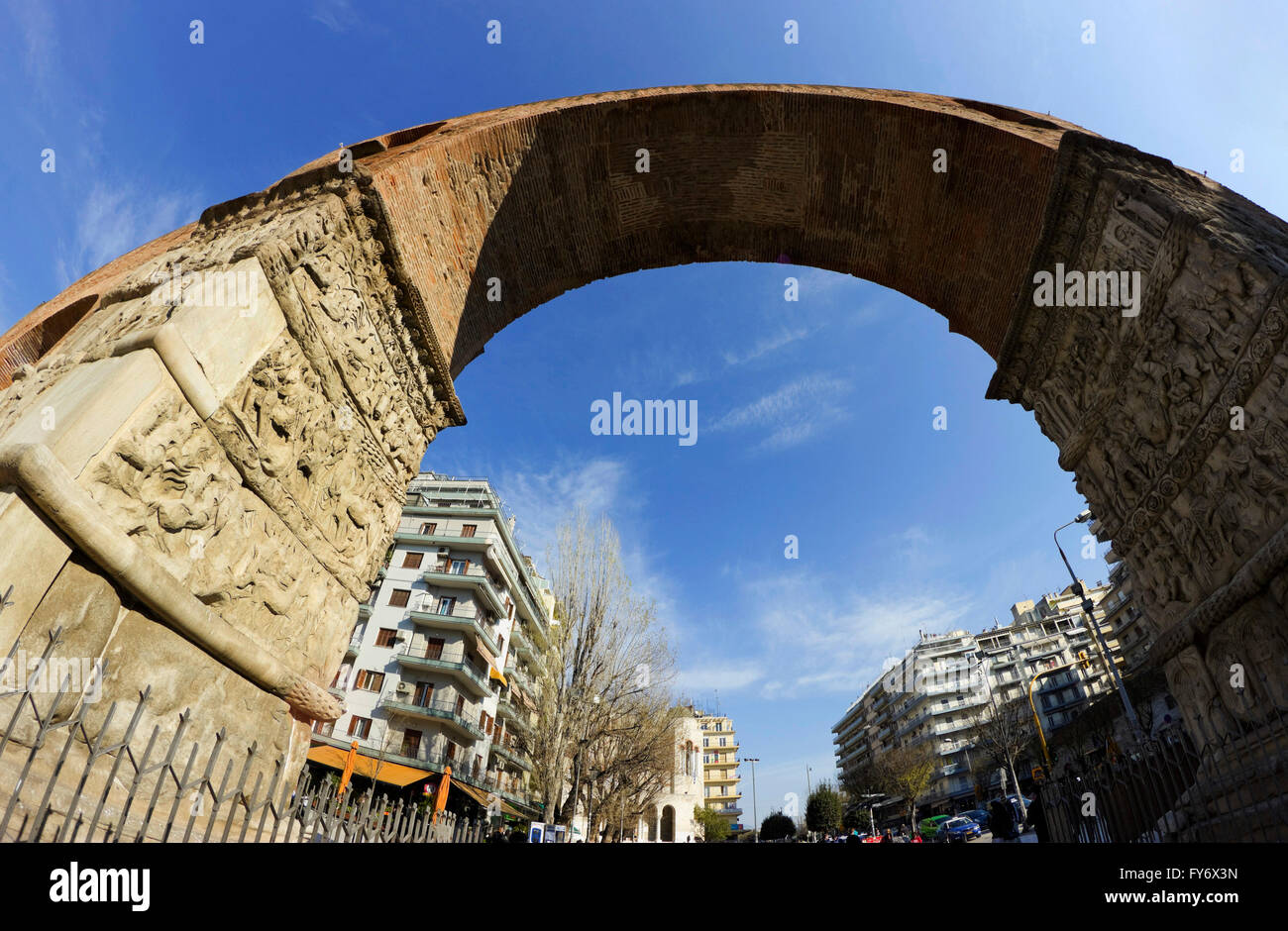 Wide angle view of the Arch of Galerius triumphal gate on Egnatia ...