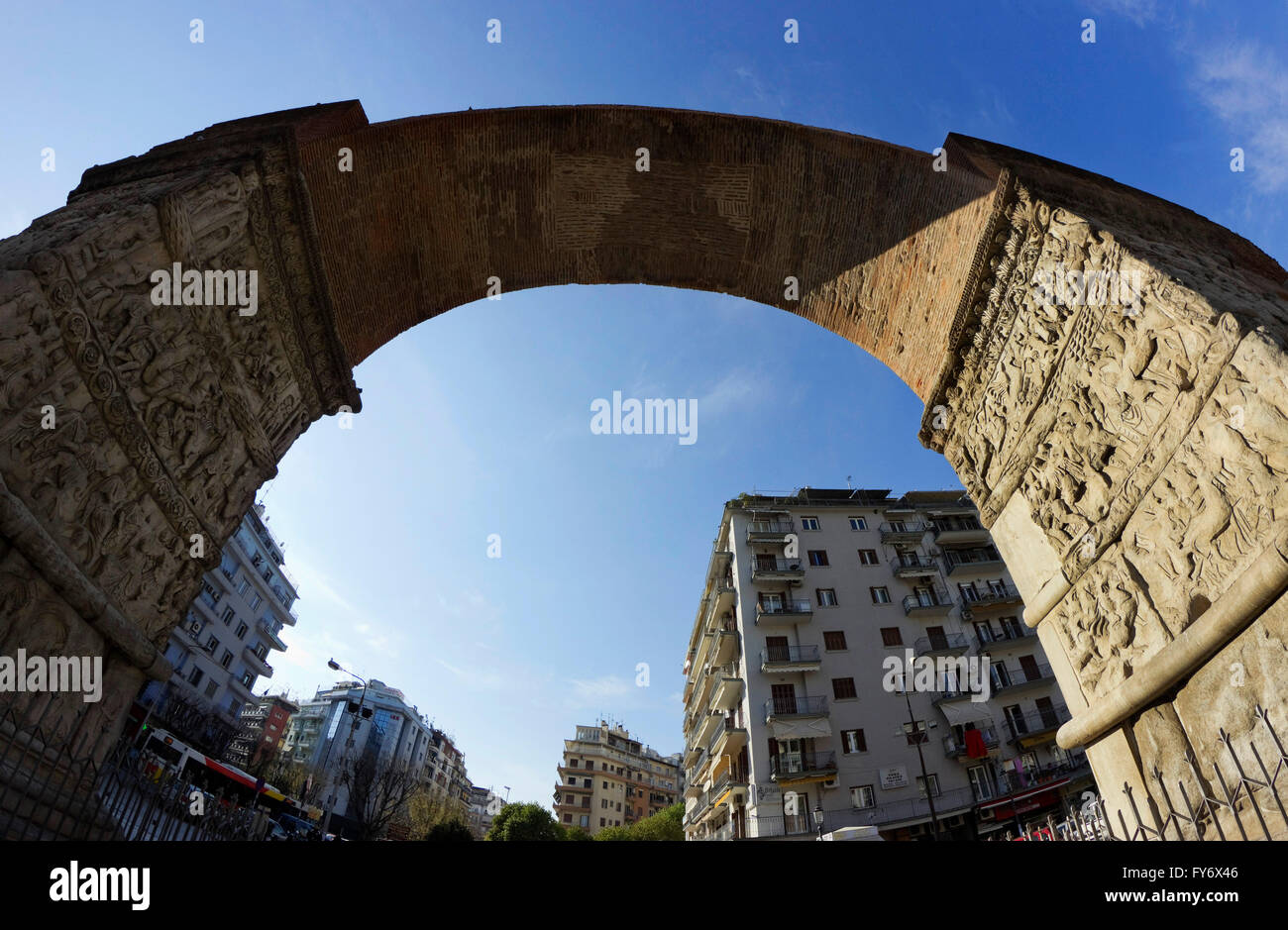 Wide angle view of The Arch of Tetrarch Galerius Triumphal gate also ...