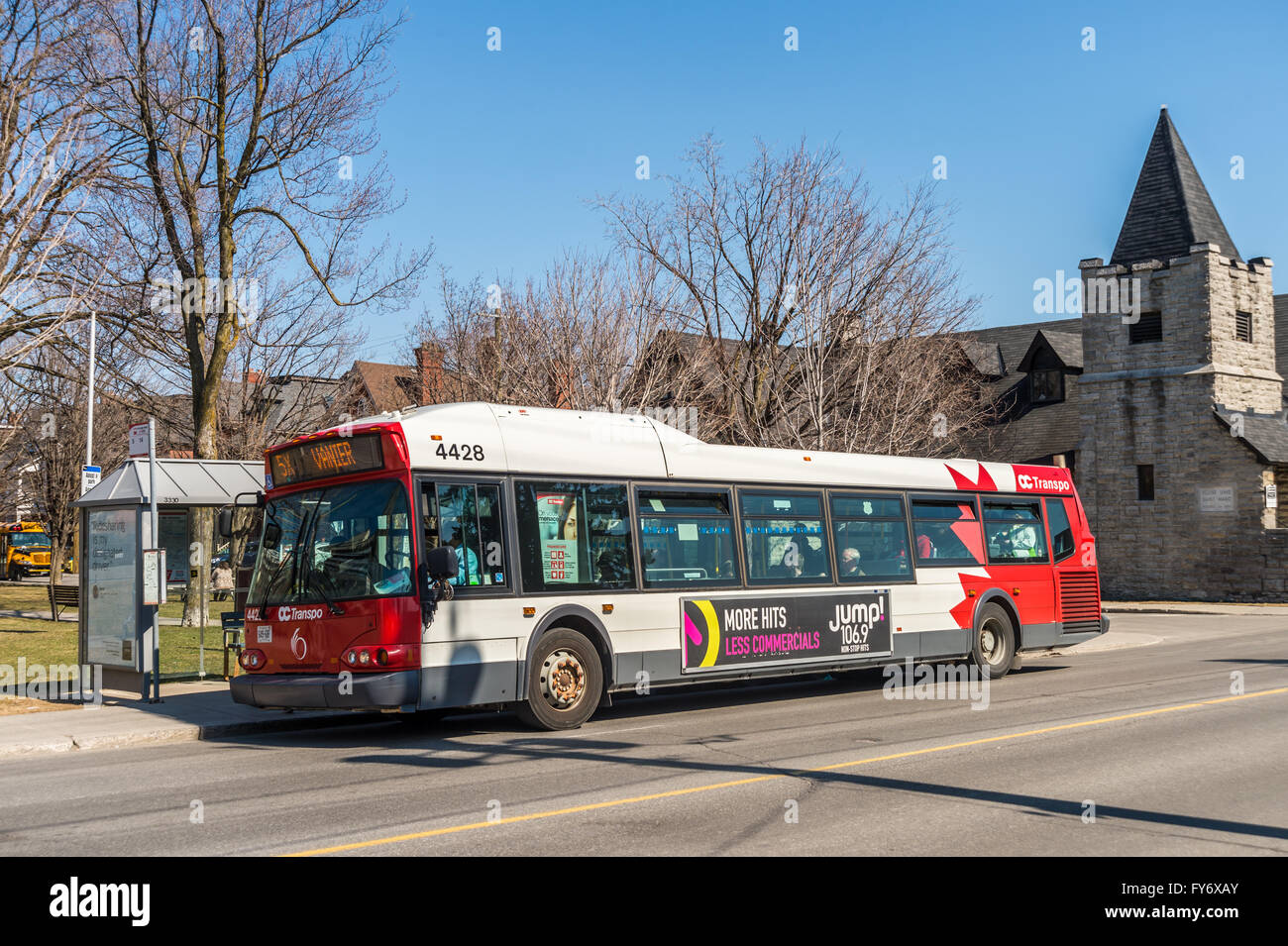 Ottawa, Canada - 15th April 2016: OC Transpo 5X Vannier Bus at bus stop ...