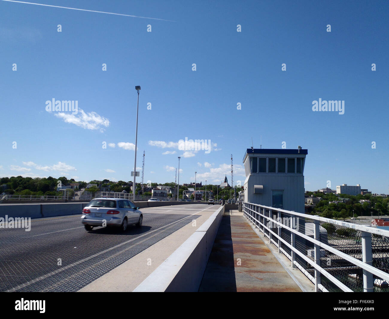Casco Bay Bridge, car drives by the bridge tower Stock Photo - Alamy