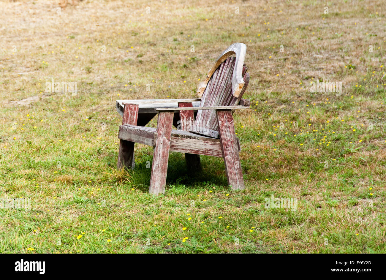 Old bench and table in a field Stock Photo - Alamy
