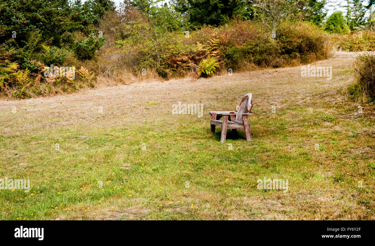 Old bench and table in a field Stock Photo - Alamy