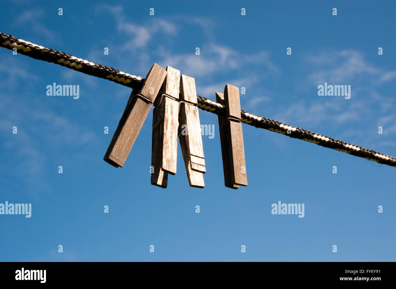 Clothespins on a line in a yard Stock Photo - Alamy