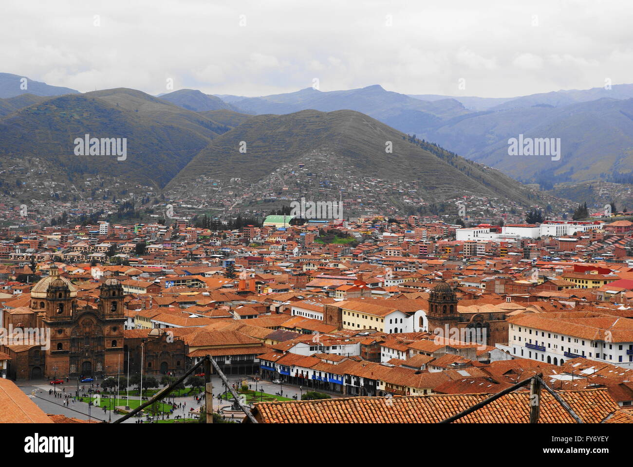 From a vista in Cusco, Peru where you can see the city skyline and the ...