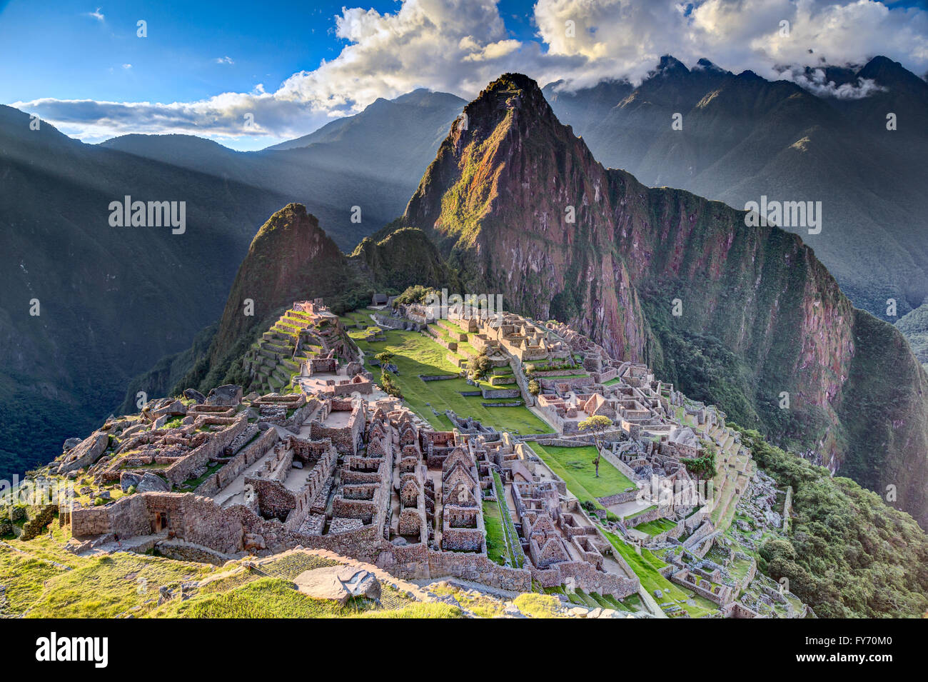 Panorama view of Machu Picchu sacred lost city of Incas in Peru Stock ...