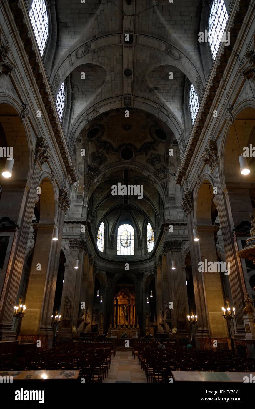 Interior view of Saint Sulpice Church in Saint Germain des Pres, Paris ...