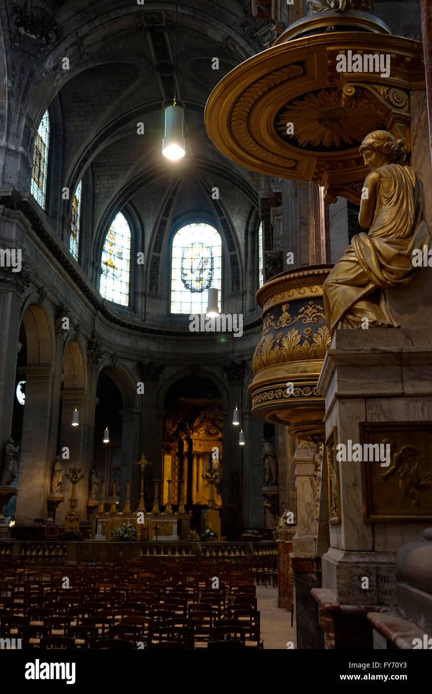 Interior view of Saint Sulpice Church in Saint Germain des Pres, Paris ...