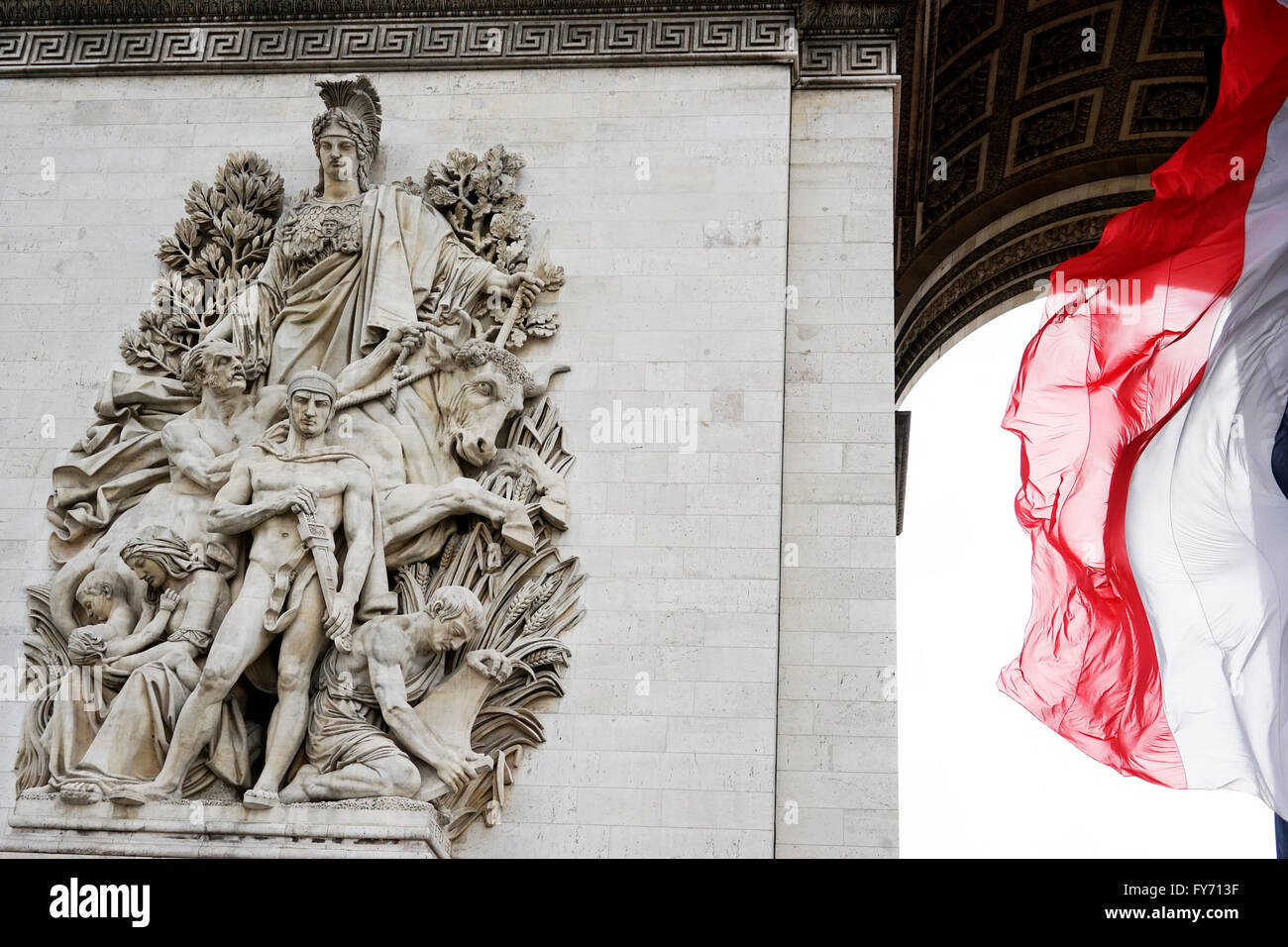 French National flag flying under Arc de Triomphe, Paris,France Stock ...