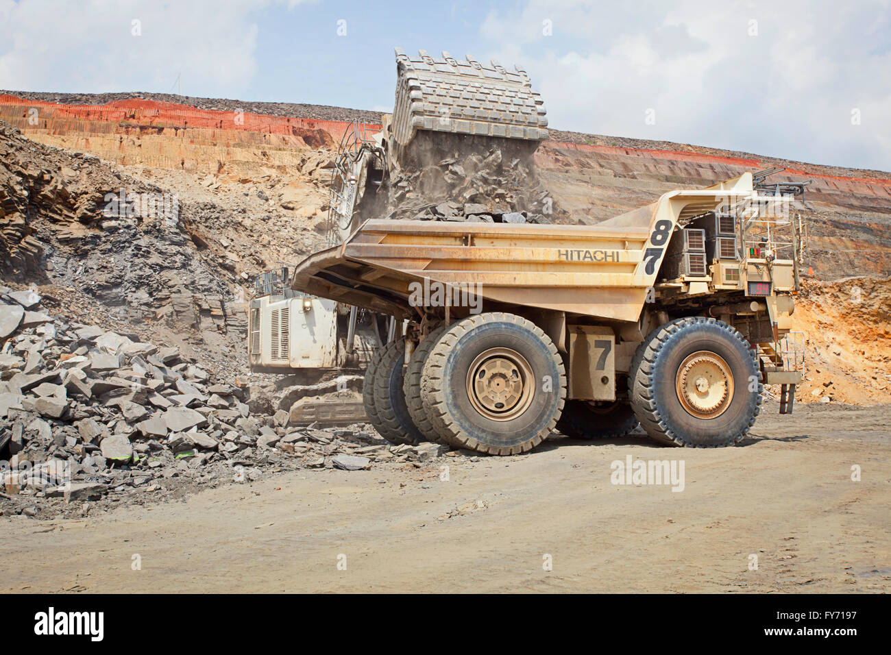 FQML mining excavator and large haul truck, Zambia Stock Photo - Alamy