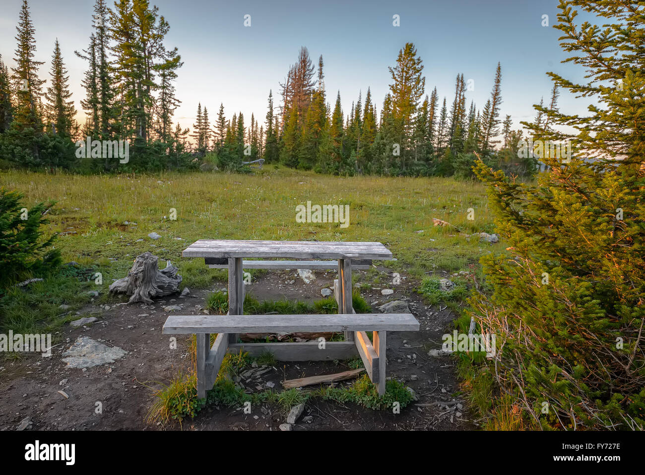 mountain landscape with benches Stock Photo - Alamy