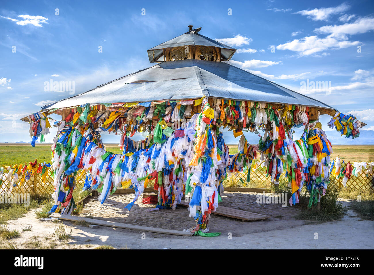 Gazebo with colorful flags Stock Photo - Alamy