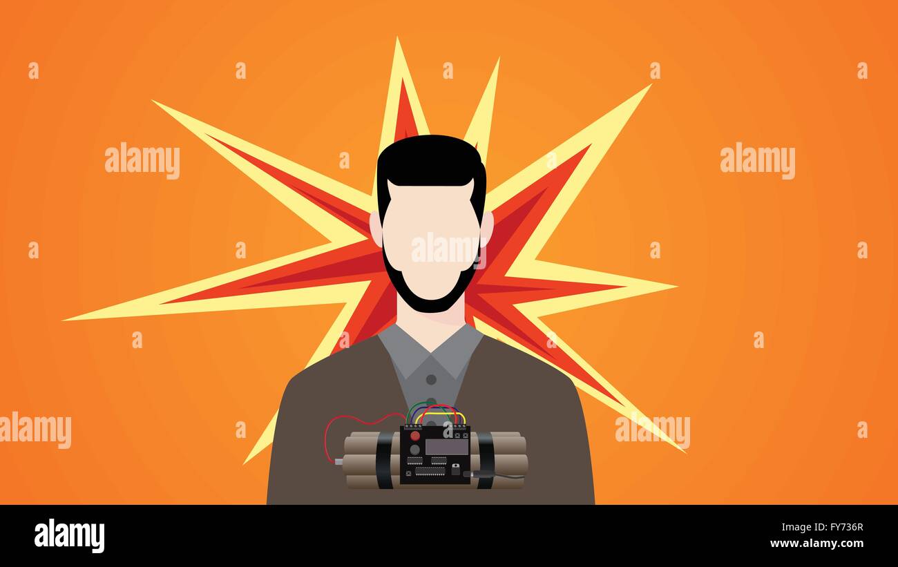 suicide bomb illustration with man dynamite and explosion symbol Stock ...