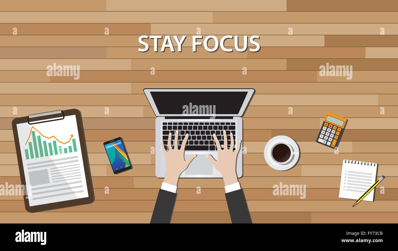 stay focus concept with working desk laptop notebook and calculator ...