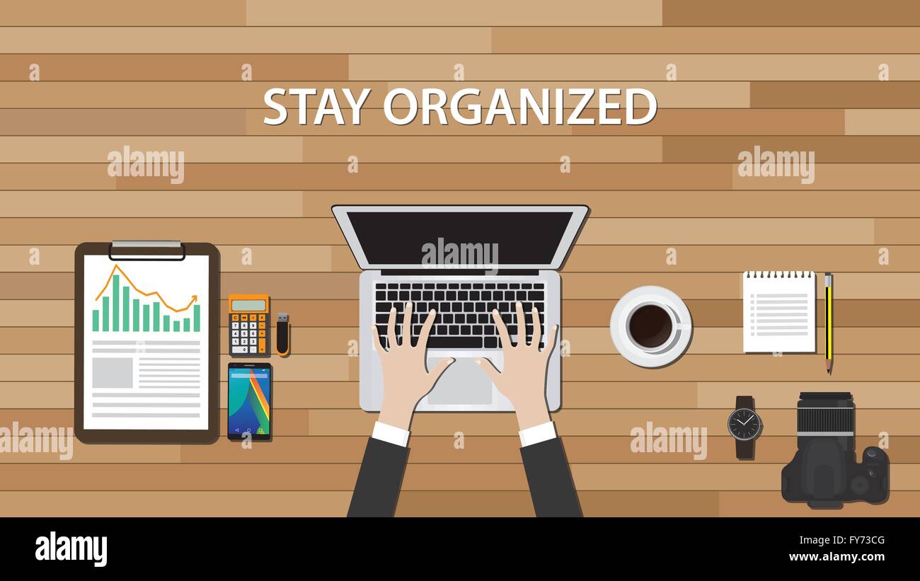 get organized workspace with people work on his desk Stock Vector Image ...