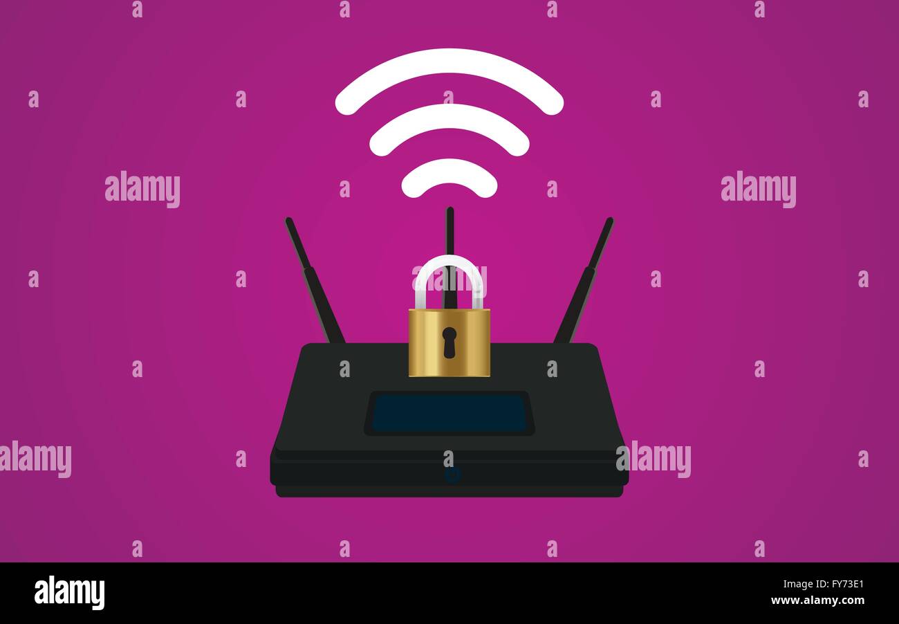 wifi router security illustration with padlock and signal symbol Stock ...