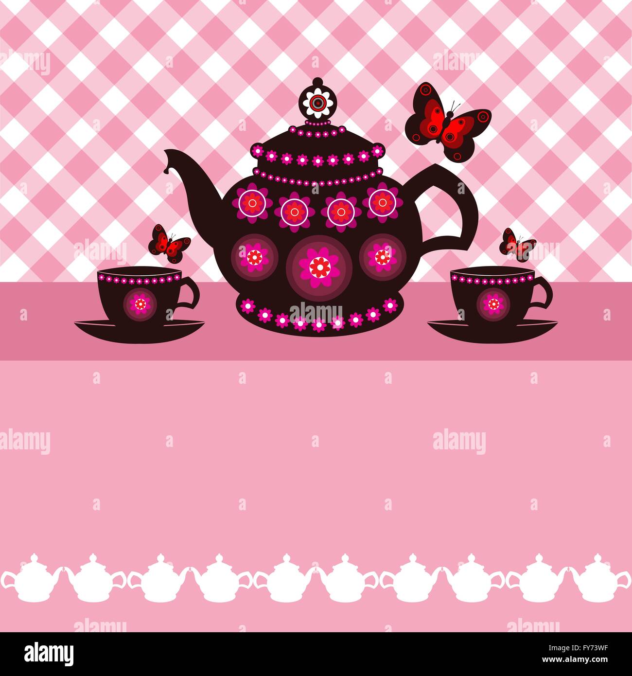 tea pot and tea cups background with space for your text Stock Vector ...