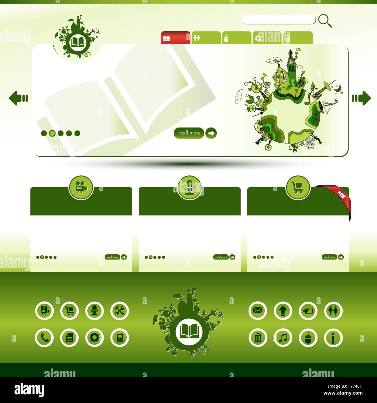 green eco website template with hand-drawn earth motive Stock Vector ...