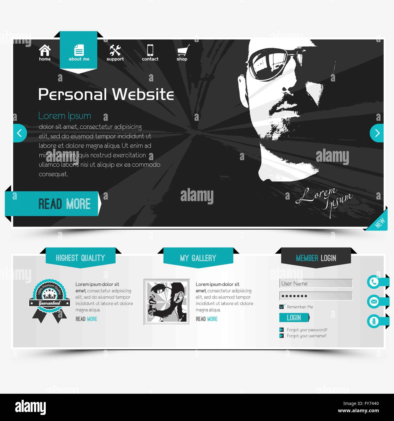 website template for personal profile, contains textured labels ...