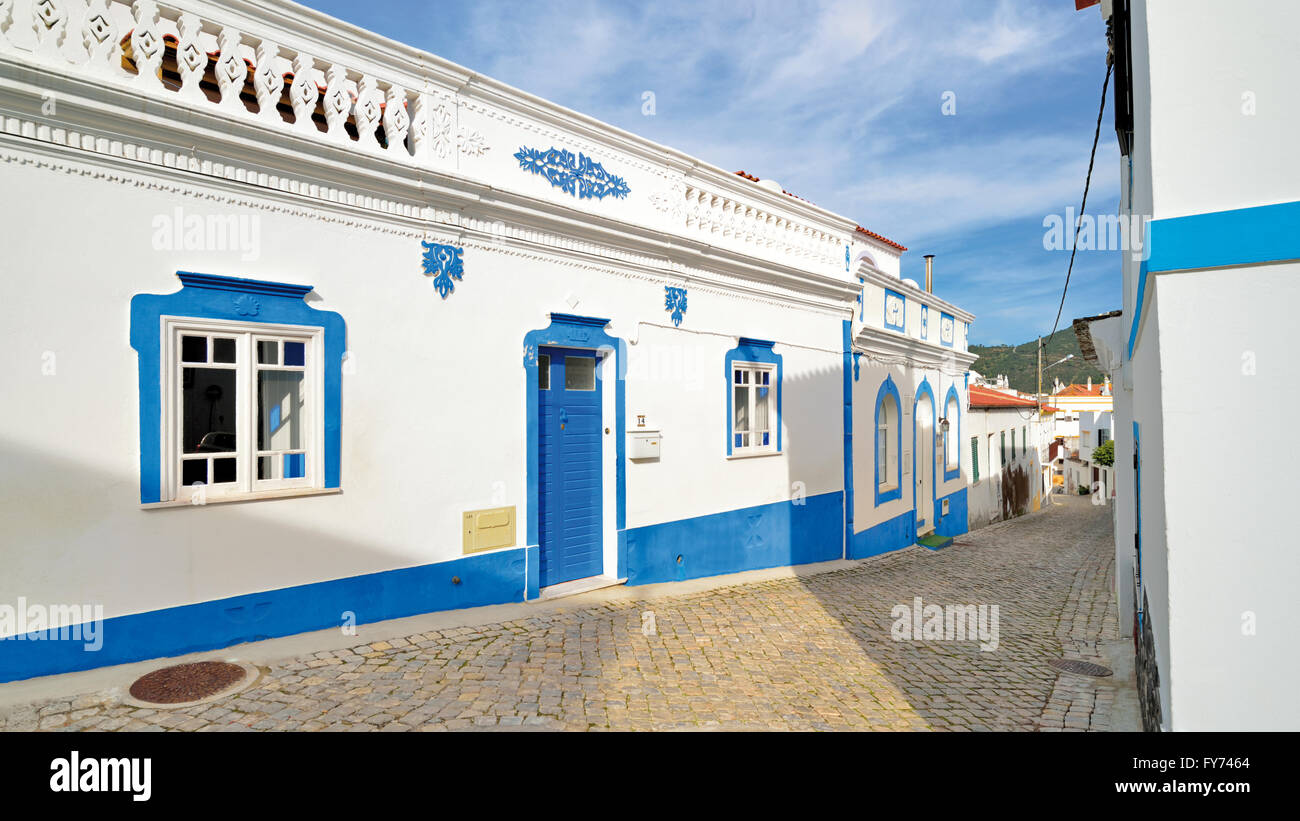 Portugal, Algarve: Traditional white washed house with blue windows and ...