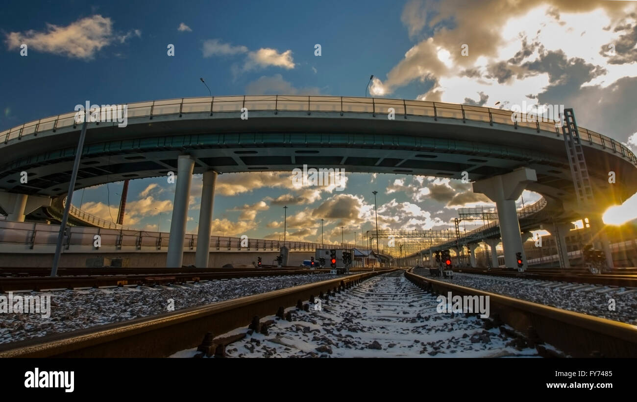 curve of viaduct over railroad Stock Photo - Alamy