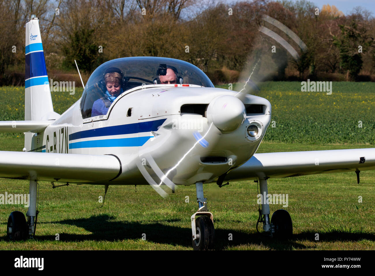 Slingsby T67A Firefly G-BJZN on ground doing engine runs at Breighton ...