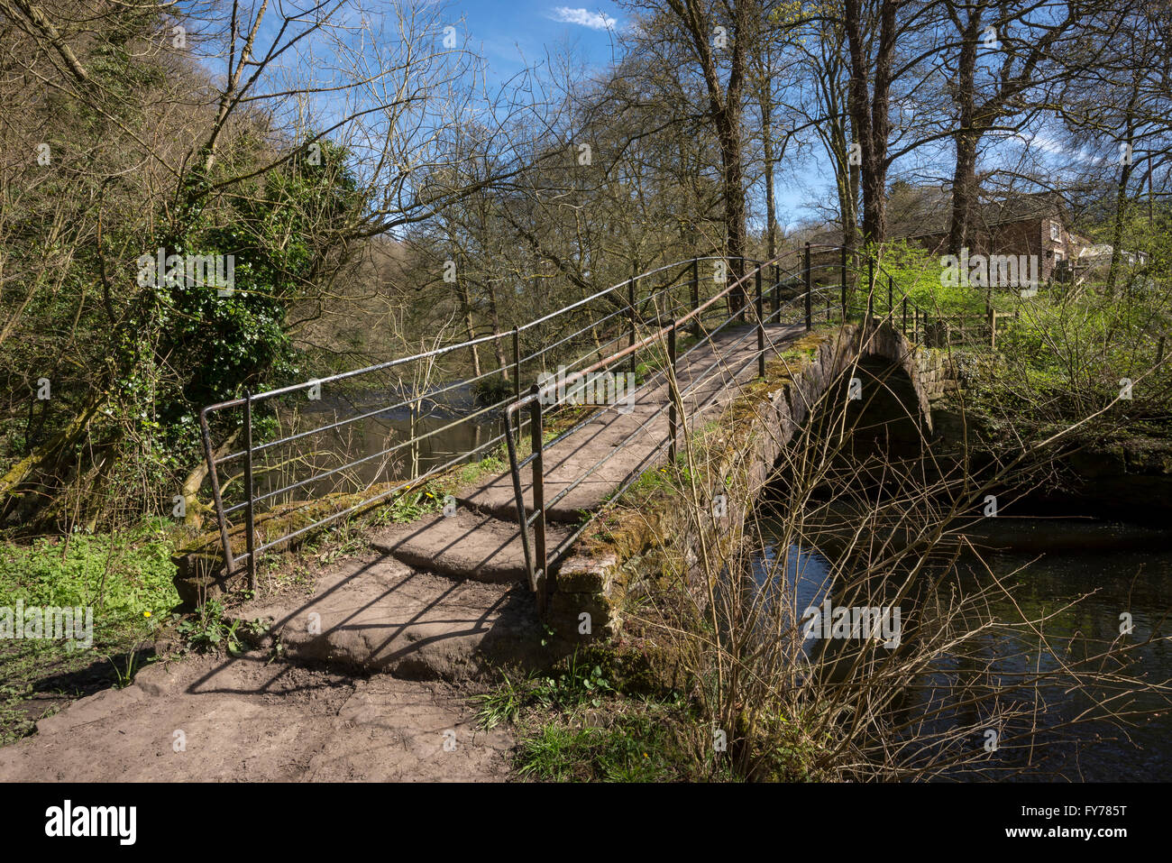 The old packhorse bridge over the river Goyt near Marple, Greater ...