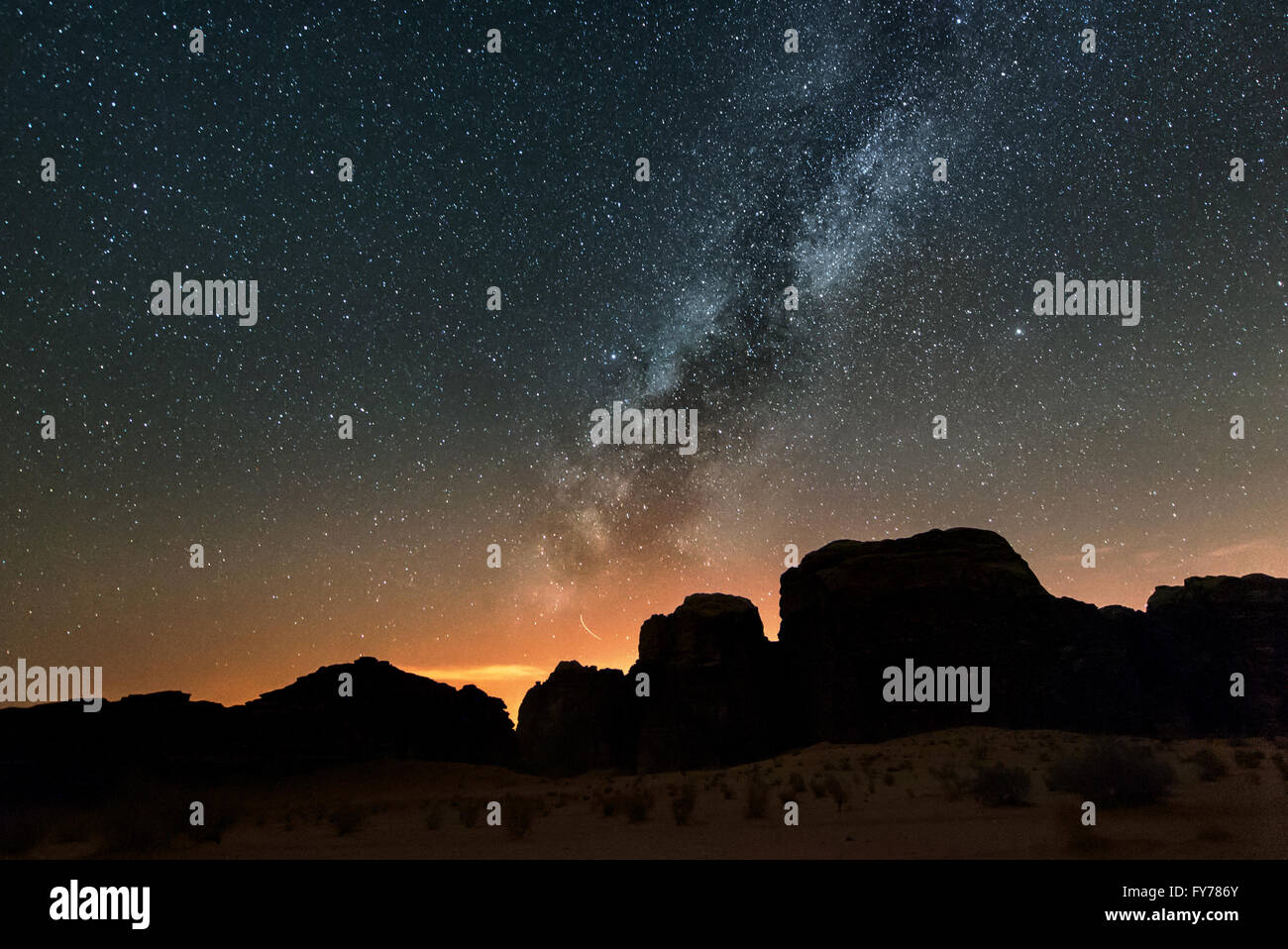 Milky way above red Wadi Rum desert in Jordan Stock Photo - Alamy
