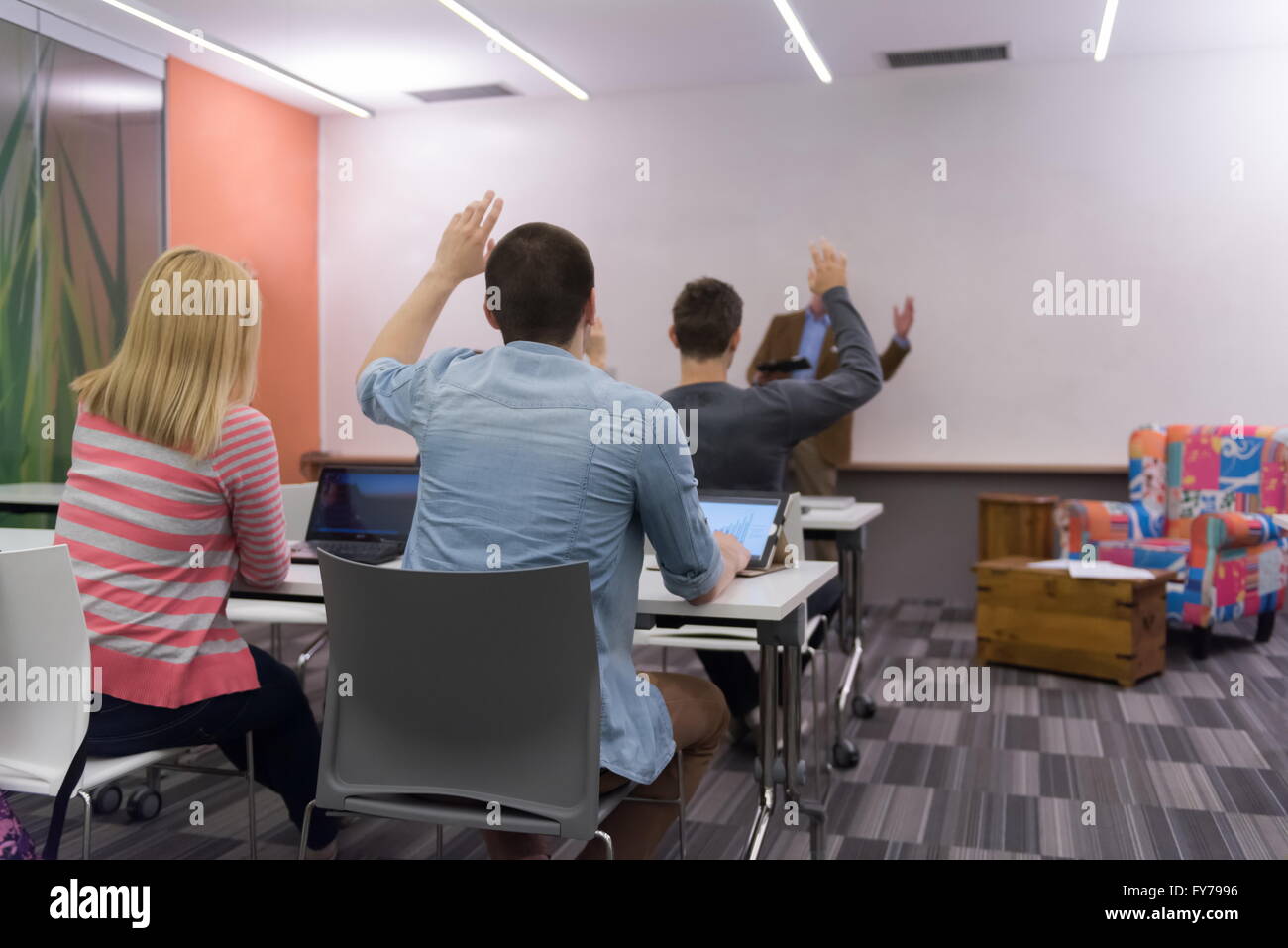 group of students study with professor in modern school classroom Stock ...