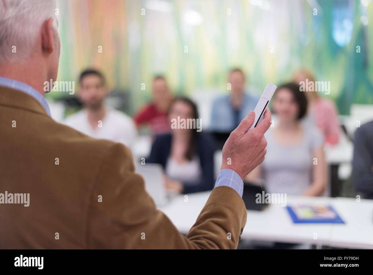 group of students study with professor in modern school classroom Stock ...