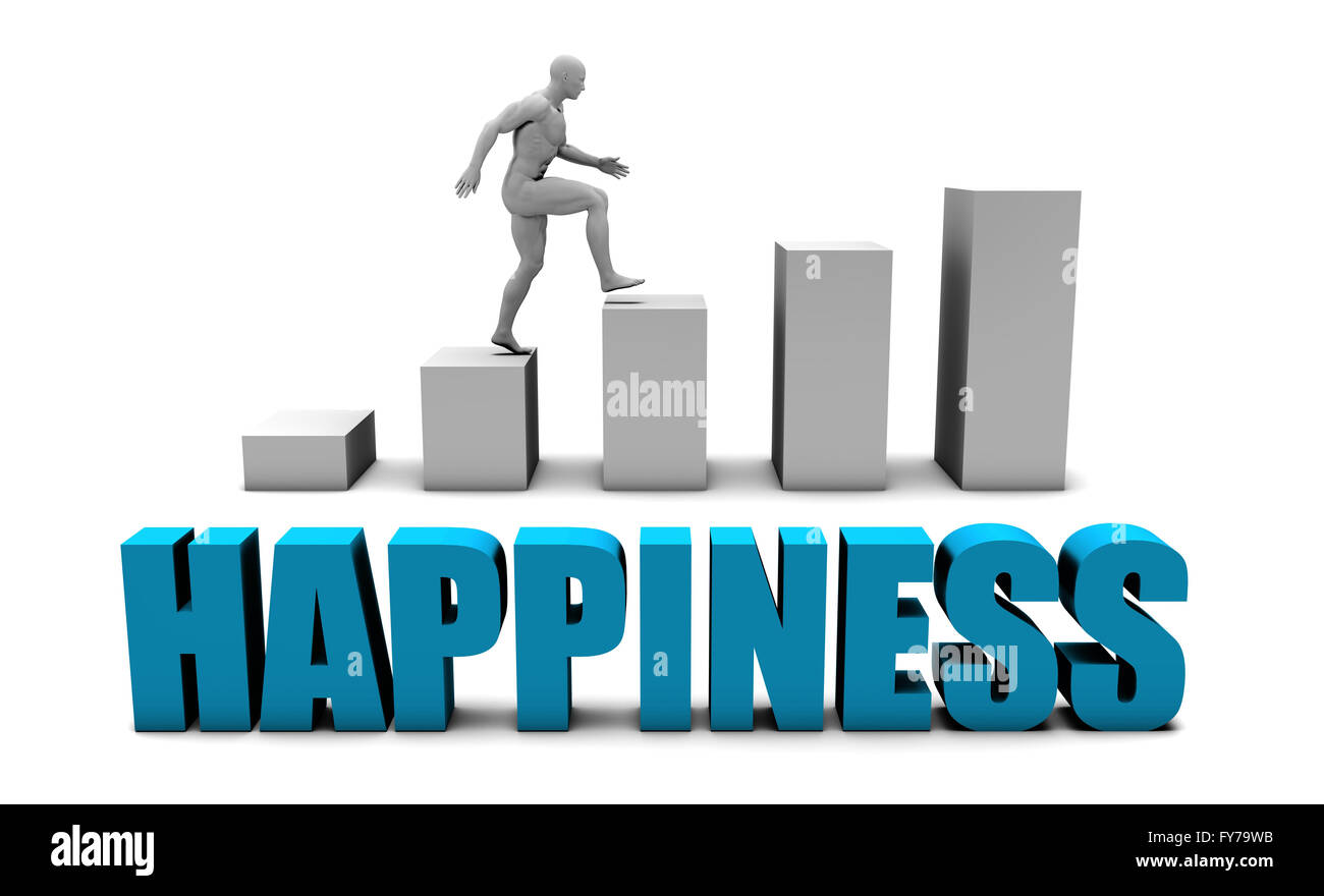 Happiness 3D Concept in Blue with Bar Chart Graph Stock Photo - Alamy