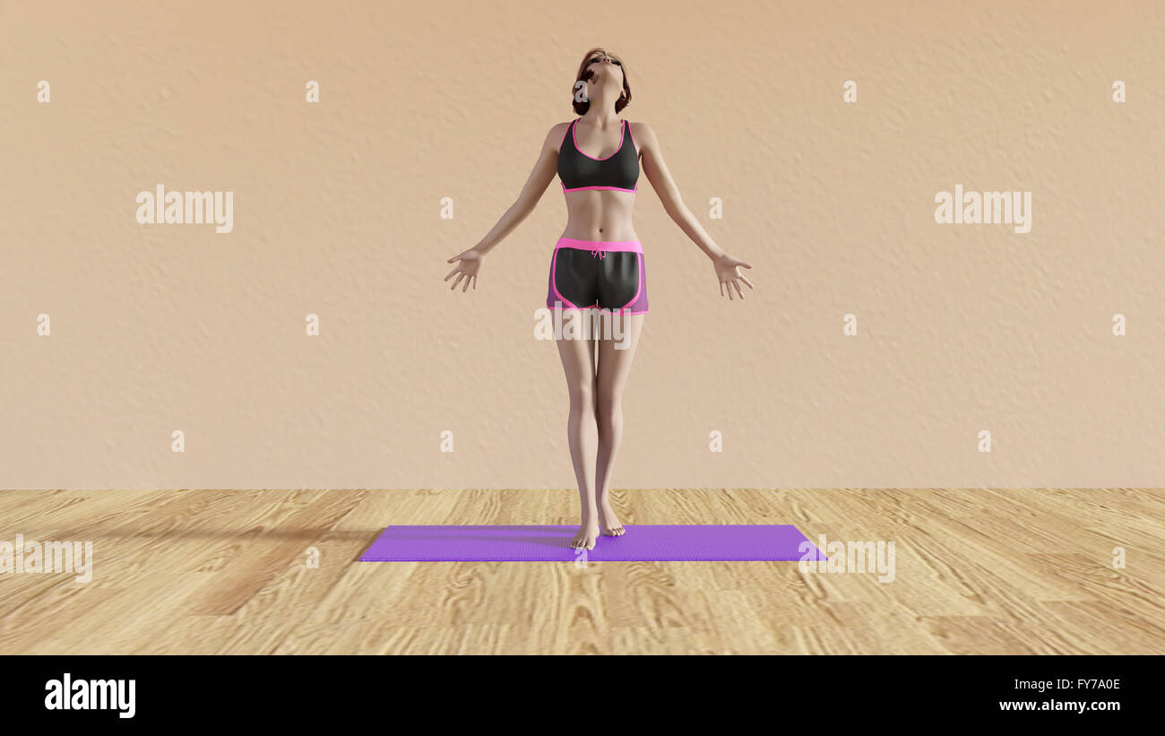 Yoga Class Breathing Pose Illustration with Female Instructor Stock ...