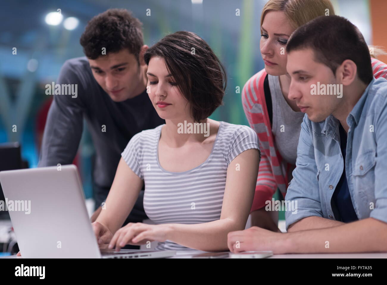 students group study together in school classroom and working together ...