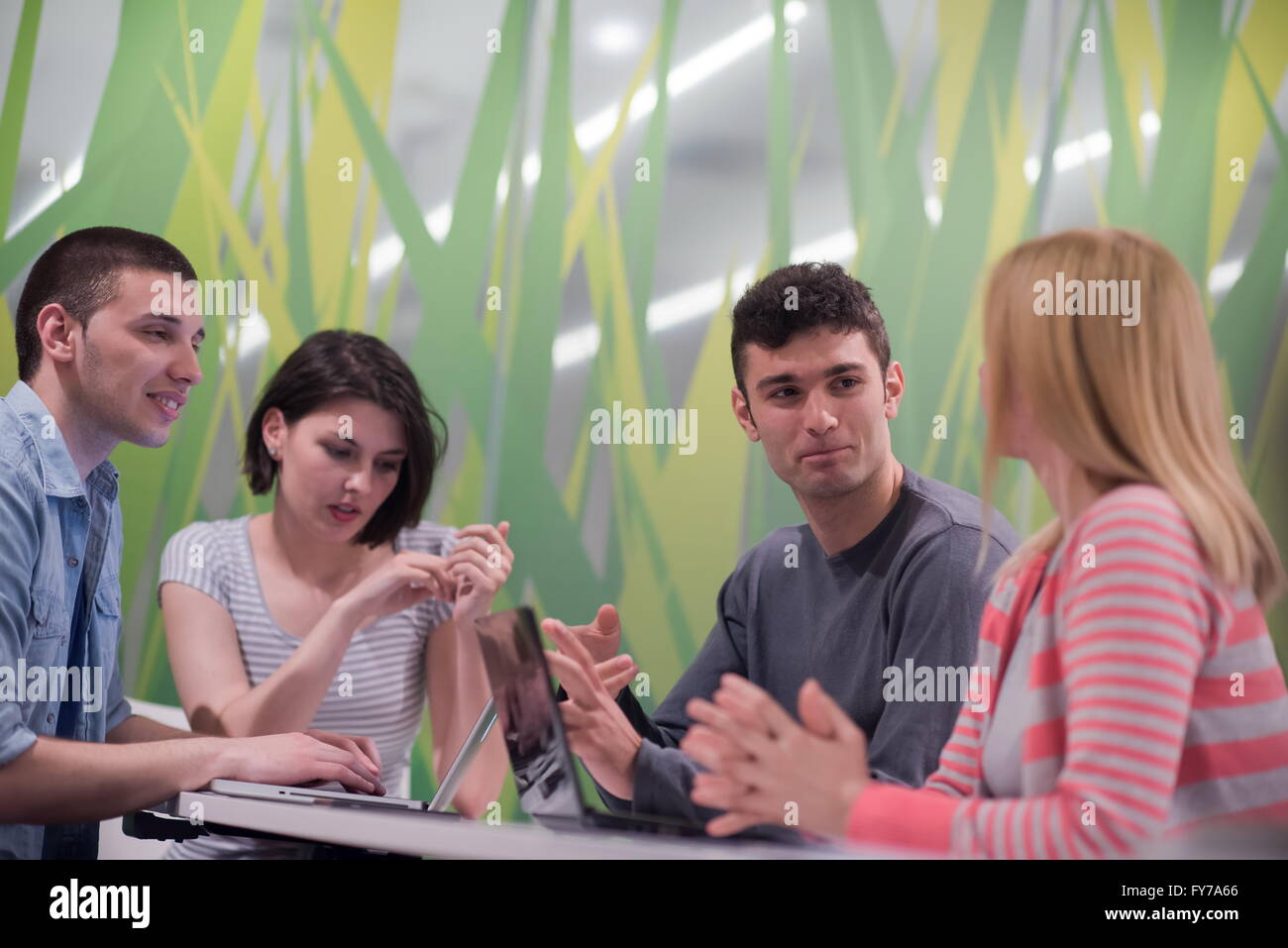 students group study together in school classroom and working together ...