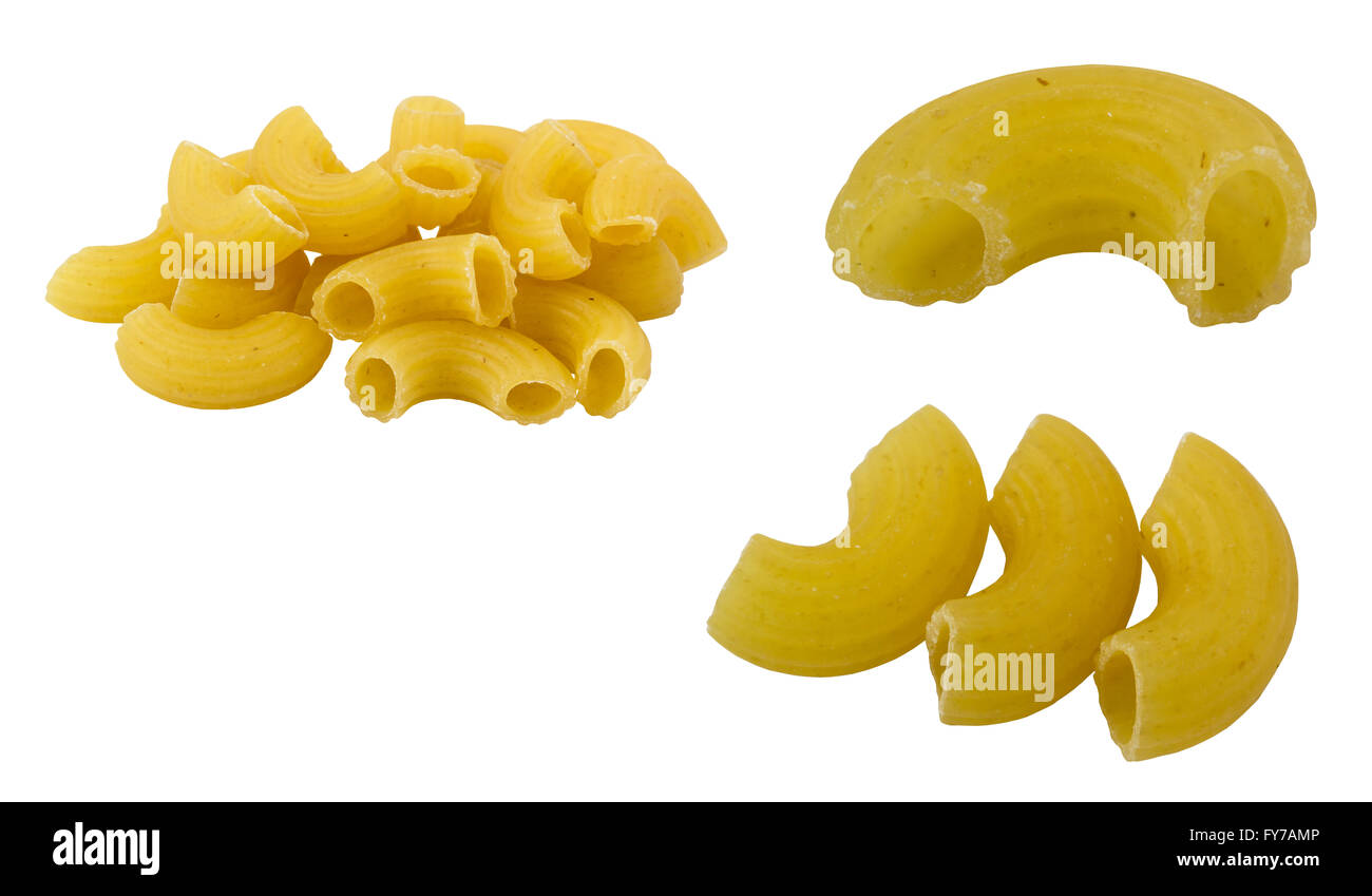 Uncooked macaroni isolated on white background and clipping path Stock ...