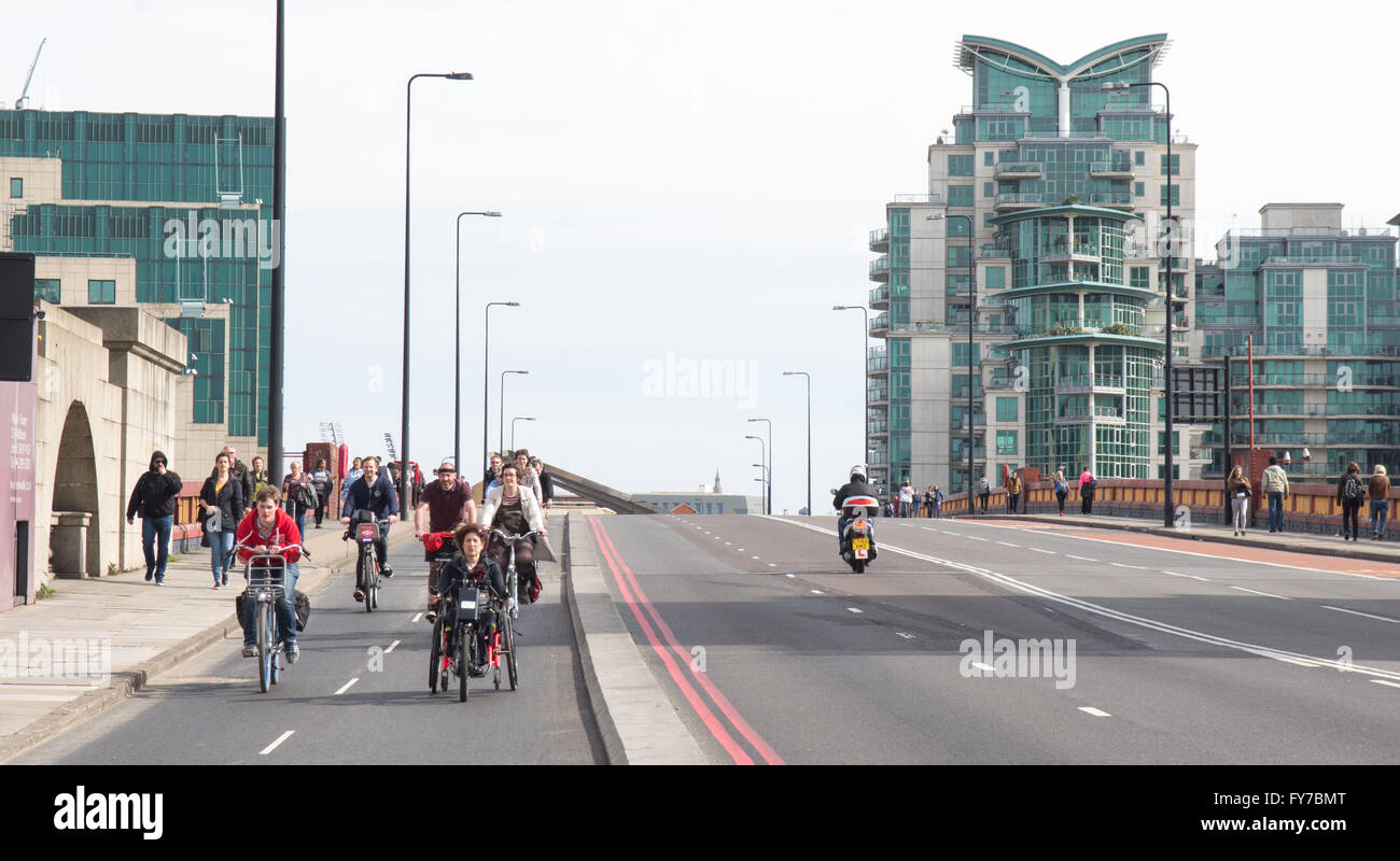 London, England - April 2, 2016: Cyclists using the newly opened Cycle ...