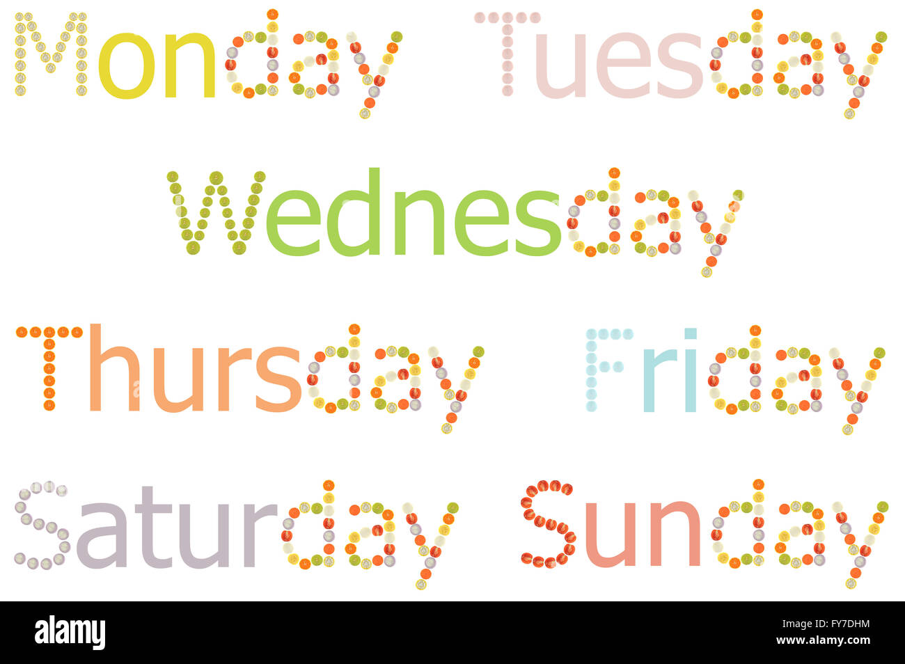 Monday to Sunday word on white background Stock Photo - Alamy