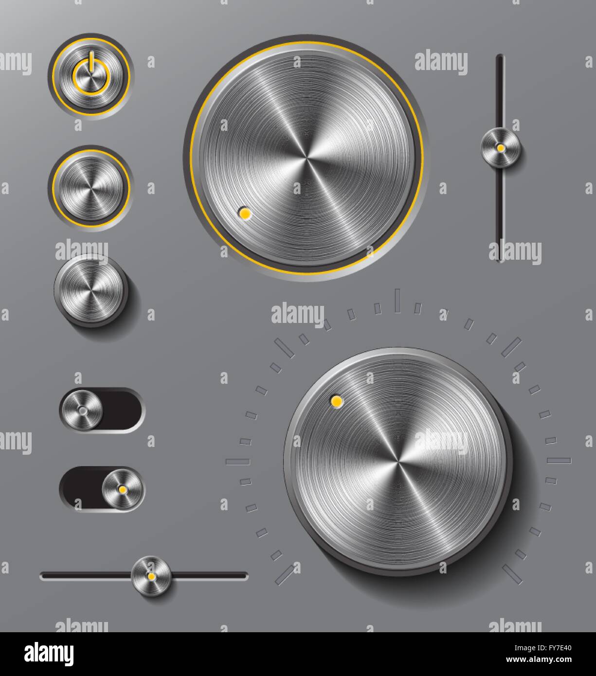 Grey metal buttons and dials set Stock Vector Image & Art - Alamy