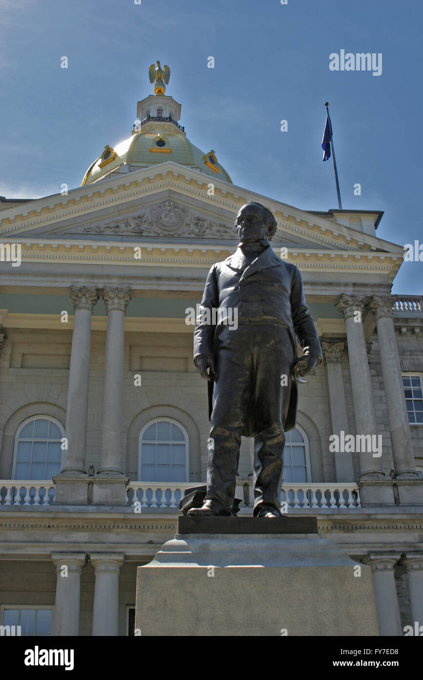 State capitol of the State of New Hampshire, USA, bronze statue of ...