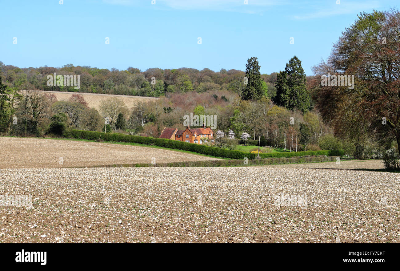 An English Rural Landscape with country house tucked into the Chiltern ...
