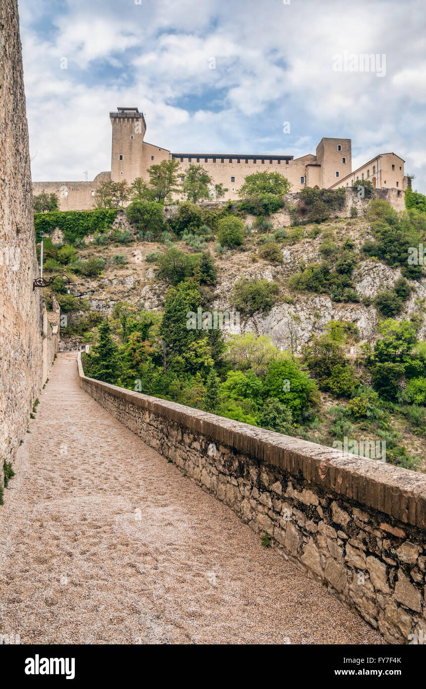 View from Aqueduct bridge Ponte delle Torri at the Rocca Albornoziana ...