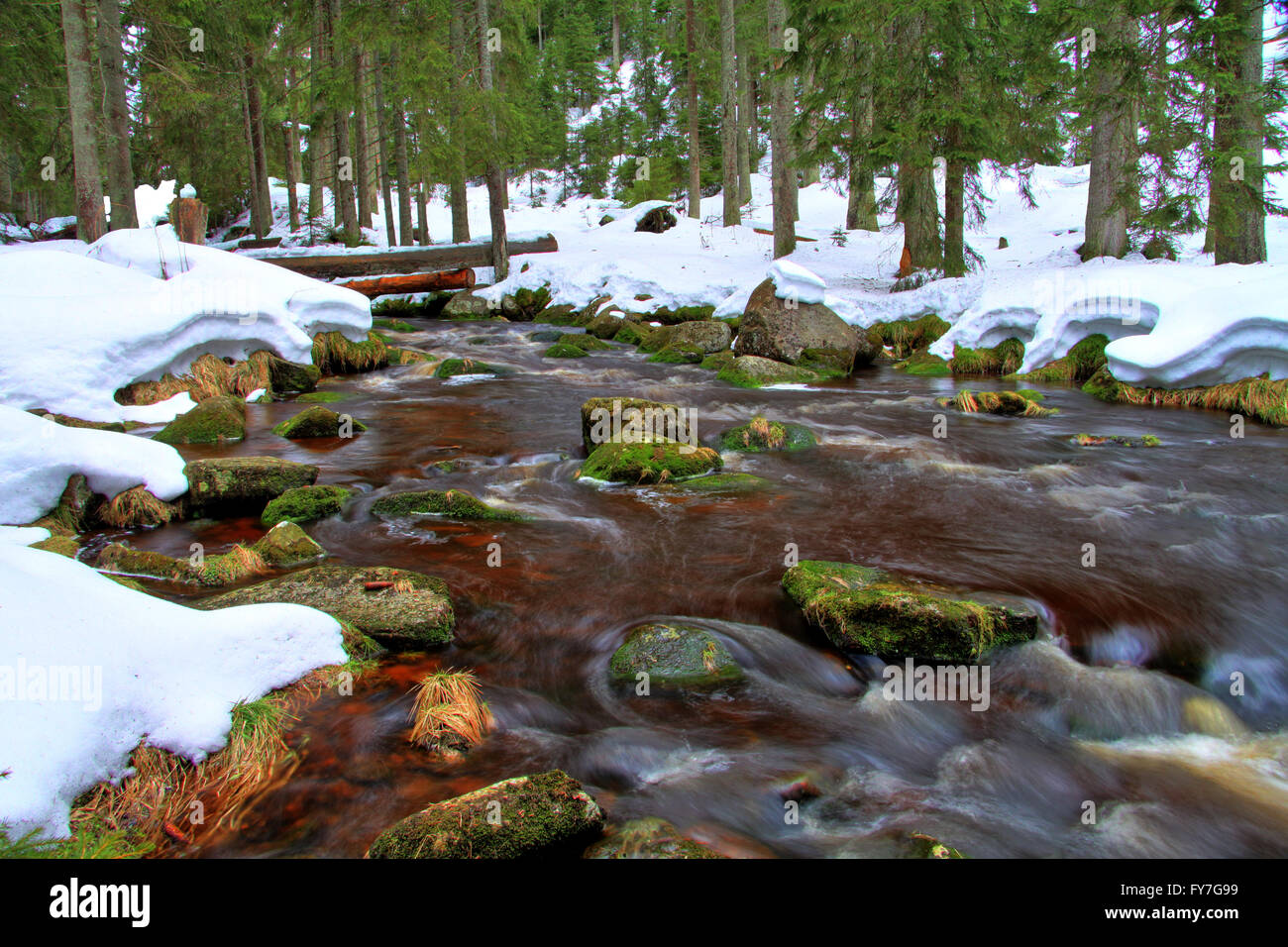Keywords: waterfall, forest, winter, snow, stream, background ...
