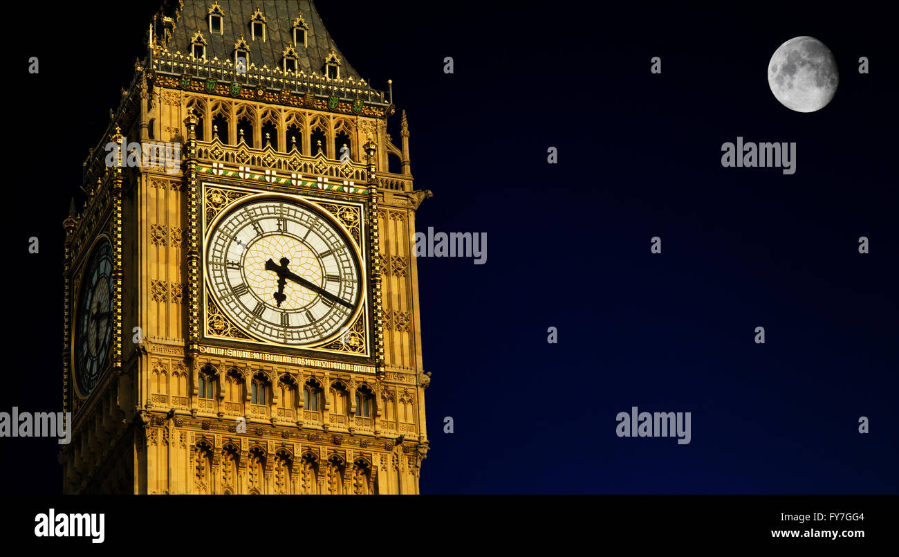 Keywords: london, big, ben, moon, night, dark, moon light, detail ...